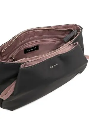 AGNES B. Logo-plaque Satin Shoulder Bag - Grey