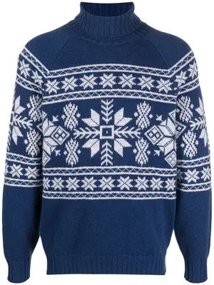Brunello Cucinelli Jacquard Cashmere Roll-neck Jumper - Blue