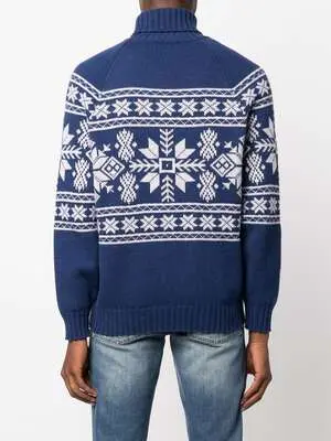 Brunello Cucinelli Jacquard Cashmere Roll-neck Jumper - Blue