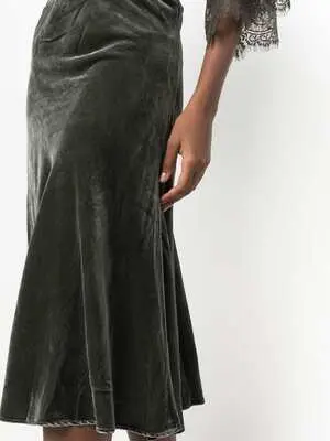 Gold Hawk Velvet Maxi Skirt - Grey