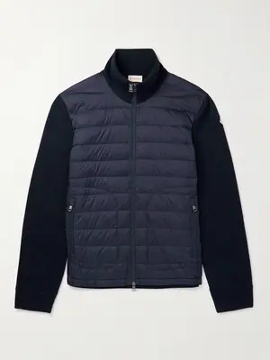 Moncler Slim-fit Panelled Zip-up Cardigan - Blue