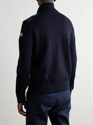 Moncler Slim-fit Panelled Zip-up Cardigan - Blue