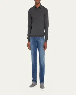 Kiton Heathered Wool Polo Sweater