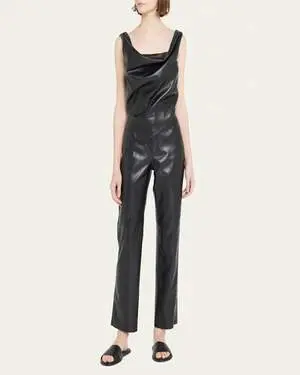 Nanushka Vinni Mid-rise Straight Leather Ankle Pants - Black