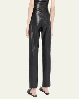 Nanushka Vinni Mid-rise Straight Leather Ankle Pants - Black