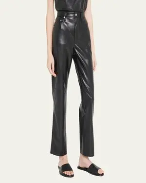 Nanushka Vinni Mid-rise Straight Leather Ankle Pants - Black