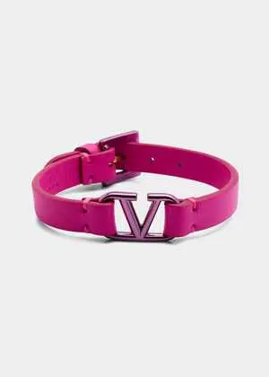 Valentino Garavani V-Logo Signature Leather Bracelet - Powder Pink