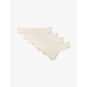 STRIPE & STARE Low-rise Pack Of Four Stretch-woven Thongs - Sand