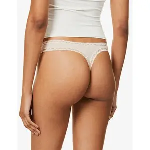 STRIPE & STARE Low-rise Pack Of Four Stretch-woven Thongs - Sand