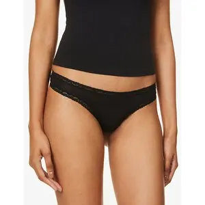 STRIPE & STARE Low-rise Pack Of Four Stretch-modal Thongs - Black
