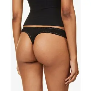 STRIPE & STARE Low-rise Pack Of Four Stretch-modal Thongs - Black