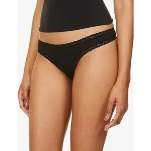 STRIPE & STARE Low-rise Pack Of Four Stretch-modal Thongs - Black