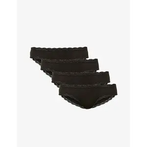 STRIPE & STARE Mid-rise Pack Of Four Stretch-woven Briefs - Black