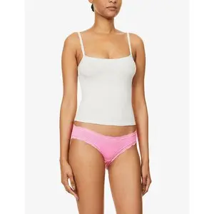 STRIPE & STARE Mid-rise Lace Stretch-woven Briefs - Hot Pink