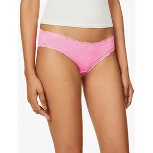 STRIPE & STARE Mid-rise Lace Stretch-woven Briefs - Hot Pink