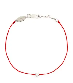 REDLINE White Gold Diamond Heart Charm Bracelet - Red