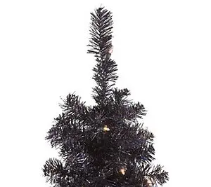 NORTHLIGHT 4' Slim Black Artificial Tinsel Christmas Tree- Clear Lights