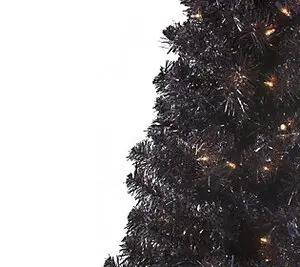NORTHLIGHT 4' Slim Black Artificial Tinsel Christmas Tree- Clear Lights