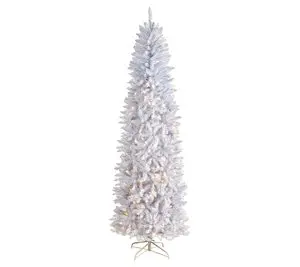 NEARLY NATURAL 8'h Slim White Christmas Tree Wi H 400 Lights - One-color
