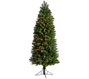 NEARLY NATURAL 6' Slim Virginia Spruce Tree W/3 0 Lights - One-color