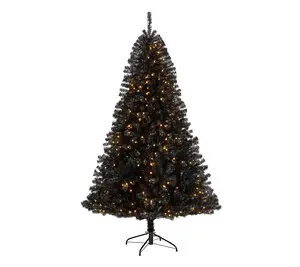 NEARLY NATURAL 7' Black Christmas Tree W/500 Li Hts - One-color