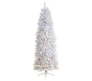 NEARLY NATURAL 7' Slim White Christmas Tree Wit H 300 Lights - One-color