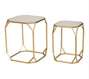 GLITZHOME Goldtone Distressed Tempered Glass Si E Tables S/2 - One-color