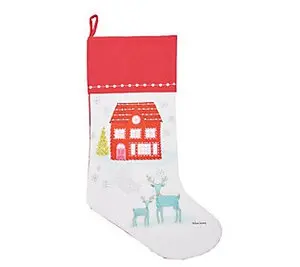 C&F HOME Red House & Deer Printed & Embellished Stocking - One-color