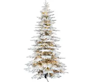 FRASER HILL FARM 6.5' Pre-lit Flocked Pine Chri Tmas Tree - One-color