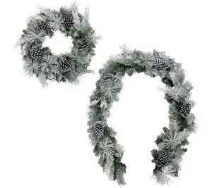 FRASER HILL FARM 24' Wreath And 6' Garland Set Ith Snow - One-color