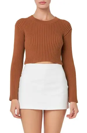 English Factory Crop Ribbed Sweater - Camel