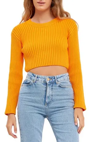 English Factory Crop Ribbed Sweater - Orange