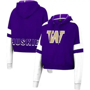 COLOSSEUM Washington Huskies Throwback Stripe Arch Logo Cropped Pullover Hoodie