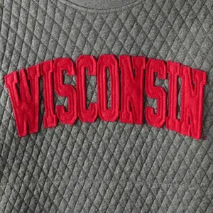 PRESSBOX Heather Charcoal Wisconsin Badgers Quilted Pullover Sweatshirt