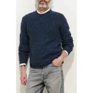 ALEX MILL Donegal Crewneck Merino Wool Blend Sweater - Navy