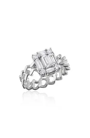 MINDI MOND Clarity Cube Diamond Link Ring 18k Wg