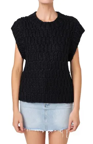 English Factory Chunky Cap Sleeve Sweater - Black
