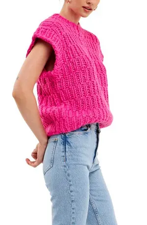 English Factory Chunky Cap Sleeve Sweater - Fuchsia