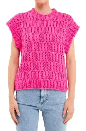 English Factory Chunky Cap Sleeve Sweater - Fuchsia