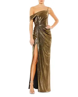 Mac Duggal Ieena Collection Metallic Off-the-shoulder Gown