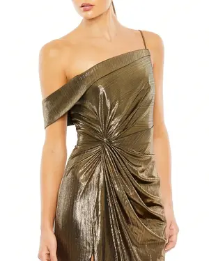 Mac Duggal Ieena Collection Metallic Off-the-shoulder Gown