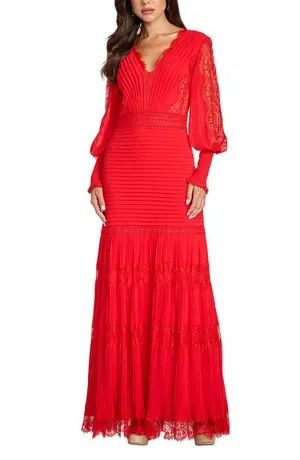TADASHI SHOJI Tadashi Shoji Pintuck Detail Long Sleeve Gown