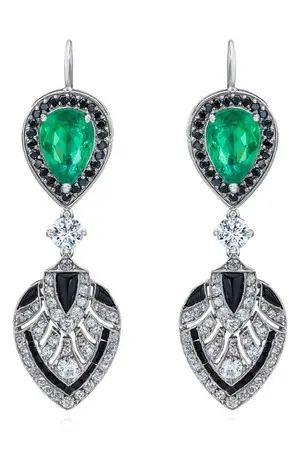 MINDI MOND Emerald And Diamond Drop Earrings - Platinum
