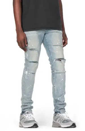 PURPLE BRAND Ripped Paint Splatter Stretch Skinny Jeans