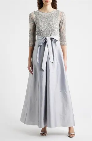 Pisarro Nights Sequin Bodice Gown - Silver