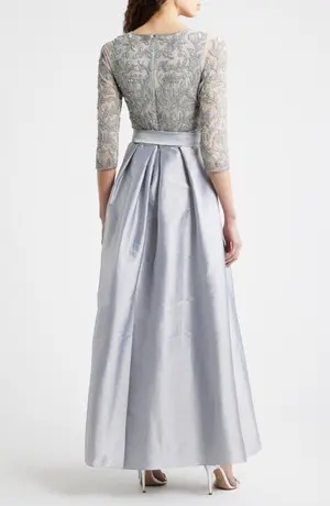 Pisarro Nights Sequin Bodice Gown - Silver