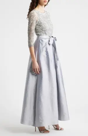 Pisarro Nights Sequin Bodice Gown - Silver
