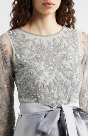 Pisarro Nights Sequin Bodice Gown - Silver