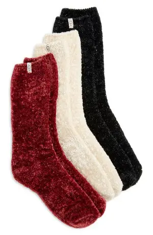 UGG Leda Assorted 3-Pack Sparkle Crew Socks Cream/rubious/black