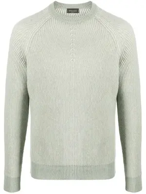 ROBERTO COLLINA Ribbed Knit Crew-neck Jumper - Green